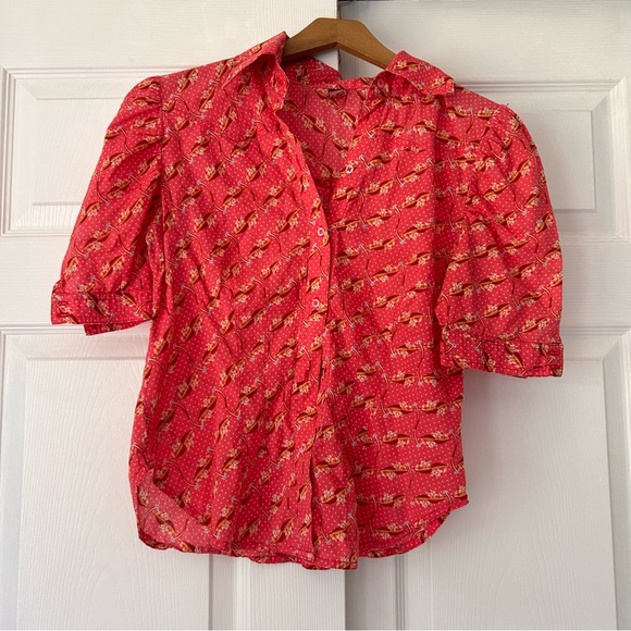 FARM Rio | Tops | Farm Rio Cropped Puff Sleeve Pattern Button Up Xs ...